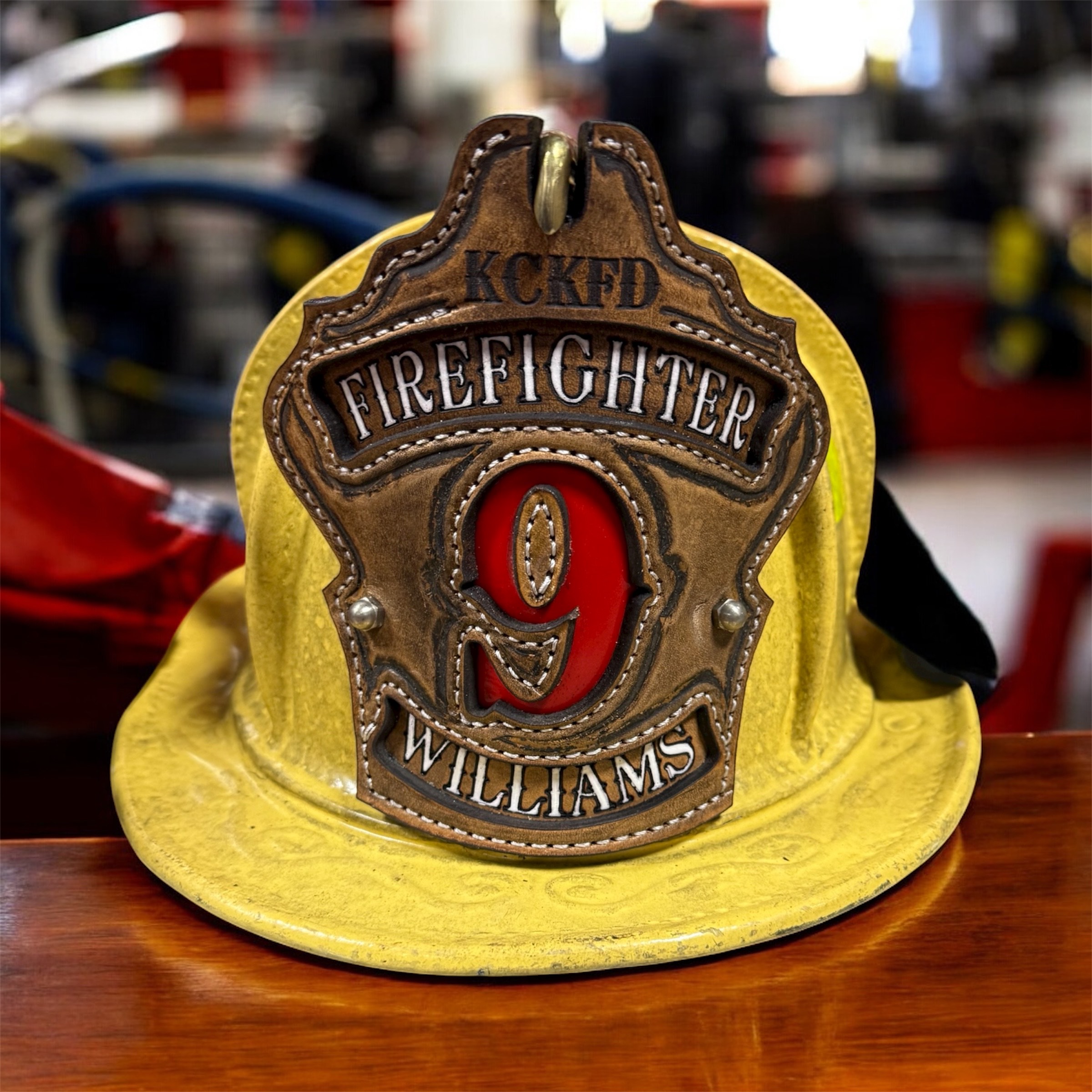 Antique Shield | Custom Leather Fire Helmet Shield | Fire Helmet Shields
